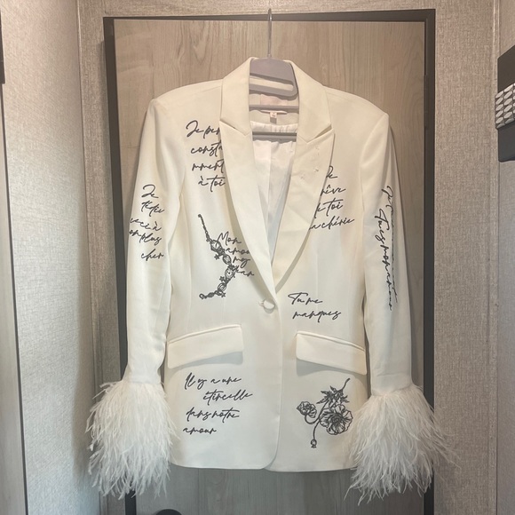 cinq a sept | Jackets & Coats | Cinq Sept Cream Blazer With Feather ...